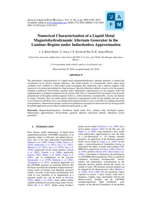 Pdf Numerical Characterization Of A Liquid Metal Magnetohydrodynamic Alternate Generator In
