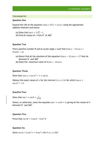 A2 Trigonometry Full Teaching Notes Teaching Resources