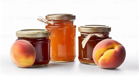 Peach Jam With Ripe Peaches Jars On White Background With 23294325