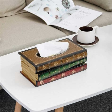 Vergoodr Crafted Classical Retro Wooden Antique Book Tissue Box Cover