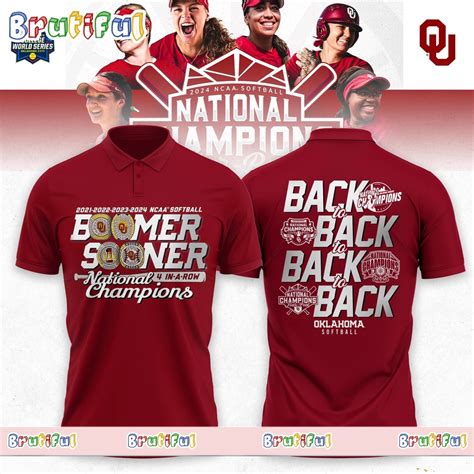 Oklahoma Sooners Four Peat 2024 Ncaa Softball Womens Champions Polo Shirt