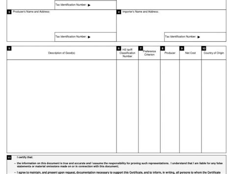 Fillable Certificate Of Origin Template Nafta Fillable Form