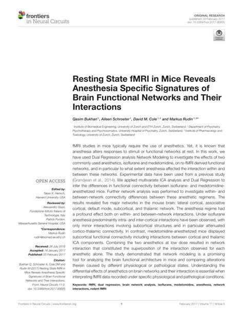Pdf Resting State Fmri In Mice Reveals Anesthesia Specific Signatures