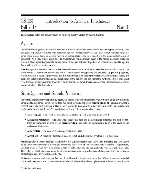 N01 Search Notes From Lesson 1 About Searching Cs 188 Introduction To Artificial