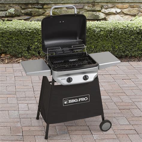 Bbq Pro 2 Burner Gas Grill With Side Shelves Black