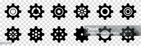 기계식 톱니바퀴 모음 기어 아이콘 세트입니다 기어 아이콘 설정 검은색 실루엣 스프로킷 아이콘 또는 표지판 디자인 요소가 있는 벡터 그림 투명하게 격리된 배경입니다 강철에