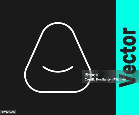 흰색 선 Pouf 아이콘은 검은색 배경에 분리되어 있습니다 푹신한 의자 좌석용 가방 편안한 가구 안락의자 벡터 0명에 대한 스톡