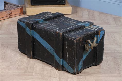 Antique Vintage Raf Crate Trunk Millitary Travel Chest Coffee Table Mod