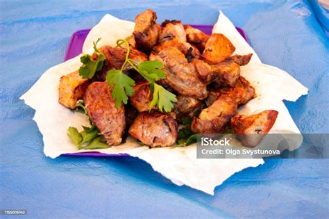 파 슬 리와 딜의 녹지와 접시에 양고기 쇠고기 또는 닭고기 고기의 다진 바베 큐 조각 가지 식물 부위에 대한 스톡 사진 및 기타 이미지 가지 식물 부위 고기 구이