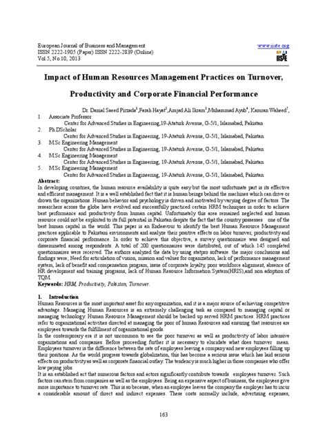 The Impact Of Human Resource Management Practices On Turnover Productivity And Corporate