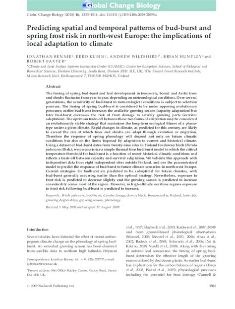 Pdf Predicting Spatial And Temporal Patterns Of Bud Burst And Spring