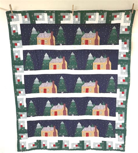 Vintage Handmade Winter Cabin Quilt Etsy