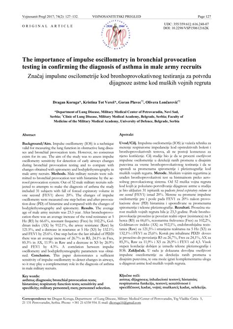 Pdf The Importance Of Impulse Oscillometry In The Bronchial Provocation Testing In Confirming