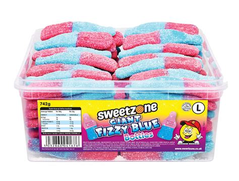 Halal Sweets Sweetzone Giant Fizzy Blue Bottles Tub 742g Candycrave