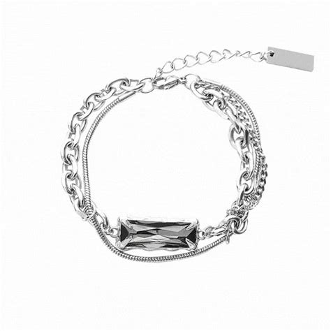 티타늄 Grey Square Stone Layerd Chain Bracelet 그레이 스퀘어 스톤 레이어드 체인 팔찌