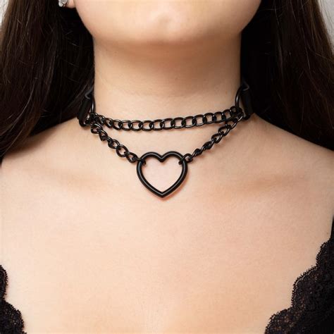 Leather Heart Chain Choker Etsy