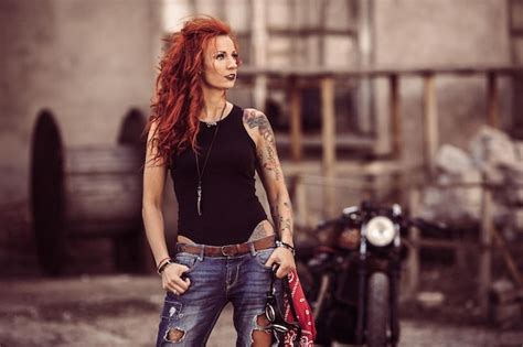 Premium Photo Redhead Woman Standing On Road