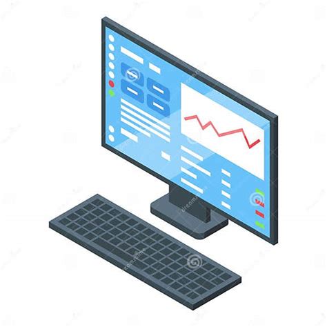 Isometric Computer Monitor With Data Analysis Display Stock Vector
