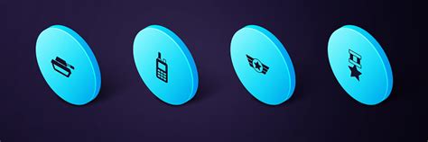 아이소 메트릭 군사 보상 메달 스타 아메리칸 밀리터리 워키 토키 및 탱크 아이콘을 설정합니다 벡터 3차원 형태에 대한 스톡 벡터 아트 및 기타 이미지 Istock