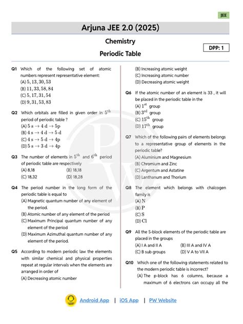 Periodic Table Dpp 01 Of Lec 02 Arjuna Jee 20 2025 Pdf