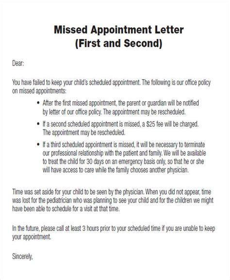 Missed Appointment Letter Template Pdf Template