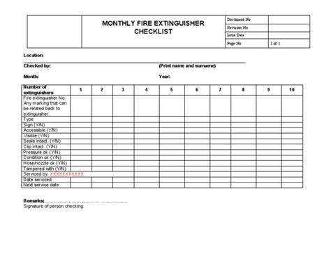 Printable Fire Extinguisher Inspection Checklist Template Printable