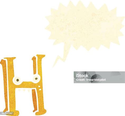 Retro Kartun Huruf H Dengan Gelembung Ucapan Ilustrasi Stok Unduh