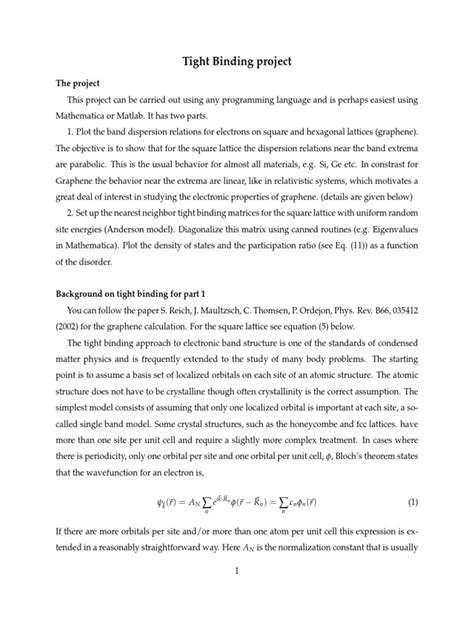 Tight Binding Project Pdf Electronic Band Structure Quantum Field Theory