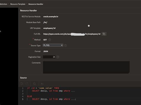 plsql how to write pl sql source in get restful service handler in