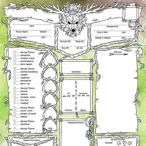 Editable Druid Character Sheet For Dnd 5e Forest Design Etsy
