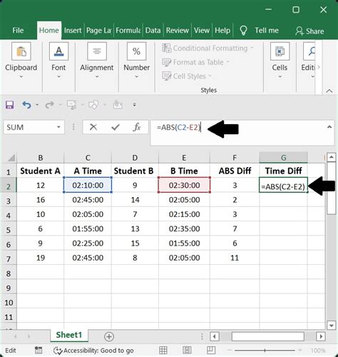 How To Calculate The Absolute Difference Between Two Valuestimes In Excel