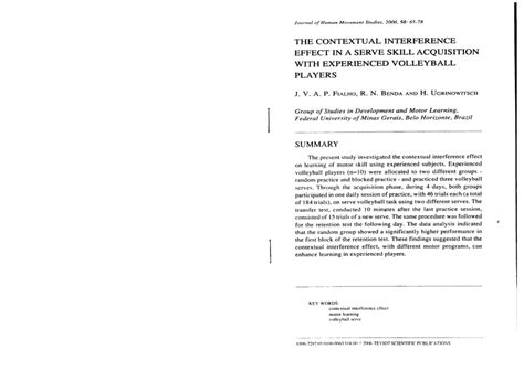 Pdf The Contextual Interference Effect In A Serve Skill Acquisition With Experienced