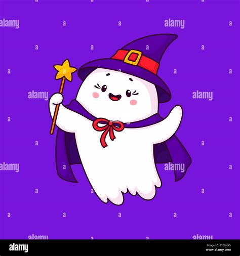 Cartoon Halloween Kawaii Cute Ghost Sorcerer Character Cheerful Mage