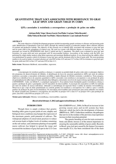Pdf Quantitative Trait Loci Associated With Resistance To Gray Leaf Spot And Grain Yield In