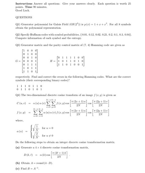 Solved Q1 Generator Polynomial For Galois Field Gf 23 Is