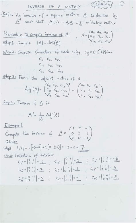 Lesson Inverse Of A Matrix INVERSE OF A MATRIX LESSON I Defn An Inverse Of A Square