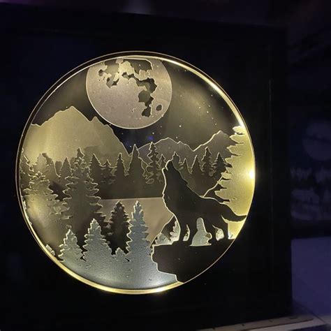 Wolf Howling Moon Forest Mountains Scenery Papercutting 3d Shadowbox
