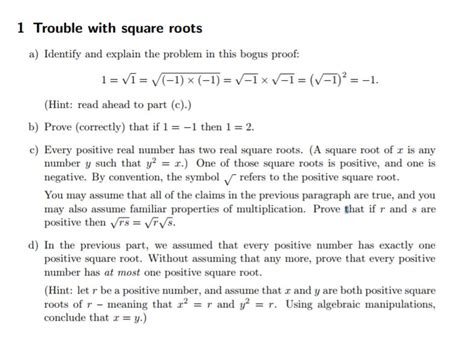 Solved Trouble With Squareroot S A Identify And Explain Chegg Com