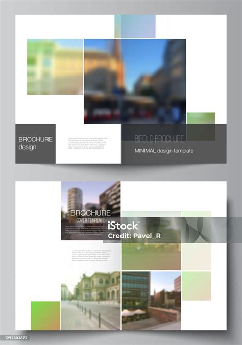 두 개의 A4 커버 모형 디자인 템플릿의 벡터 레이아웃은 이중 브로셔 전단지 잡지 표지 디자인 책 디자인 브로셔 커버 사진에 대한 클리핑 마스크 녹색 사각형추상 프로젝트