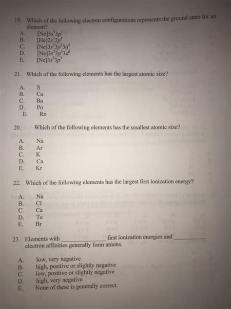 Solved For An 19 Which Of The Following Electron