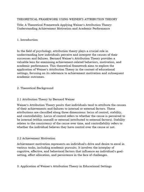 Theoretical Framework Using Weiners Attribution Theory Pdf