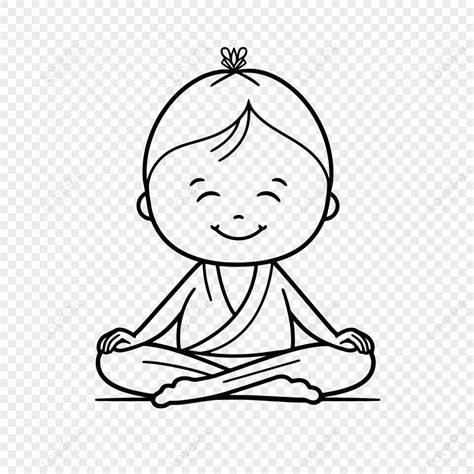 로터스 포즈에 앉아 웃는 소년의 낙서 잉크 드로잉 벡터머리눈썹 Png 일러스트 무료 다운로드 Lovepik