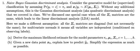 Naive Bayes Gaussian Discriminant Analysis Chegg