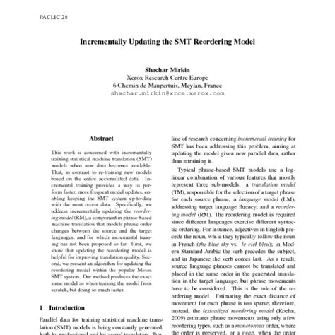 Incrementally Updating The Smt Reordering Model Acl Anthology