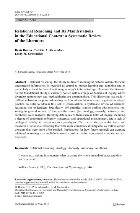 Pdf Relational Reasoning And Its Manifestations In The Educational Context A Systematic