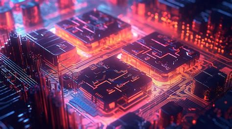 Premium AI Image A Close Up Of A Circuit Board With A Red Light On It