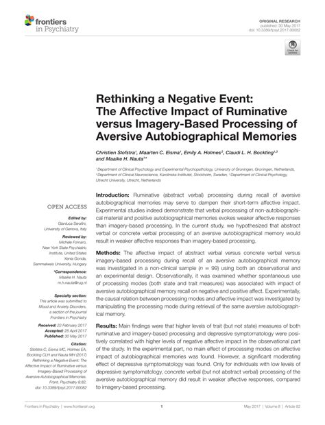 Pdf Rethinking A Negative Event The Affective Impact Of Ruminative Versus Imagery Based