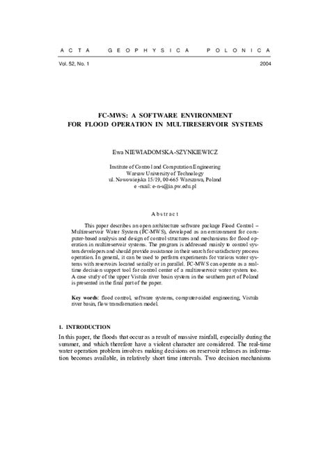 Pdf Fc Mws A Software Environment For Flood Operation In Multireservoir Systems Ewa