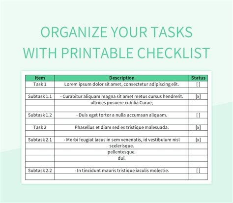 Organize Your Tasks With Printable Checklist Excel Template And Google Sheets File For Free