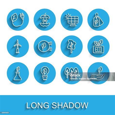 세트 라인 식물 사육 잎 전기 절약 플러그 나무 손 에코 가게 잎 기호와 아이콘과 전구 벡터 가루로 빻은에 대한 스톡 벡터 아트